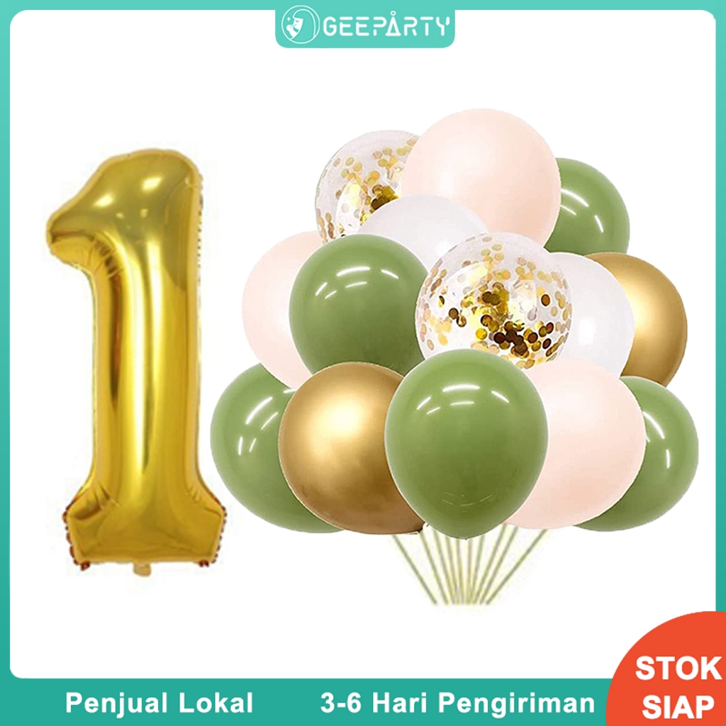 Jual 22 pcs 32 Inci Balon Angka Emas Balon Lateks Gemerlap Hijau Zaitun ...