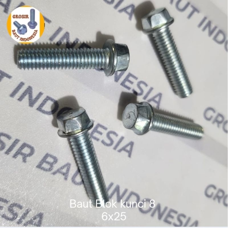 Jual GB Baut Blok mesin 6x 25 kunci 8/ Flange bolt 6x25 kunci 8 (paket 20pcs) | Shopee Indonesia