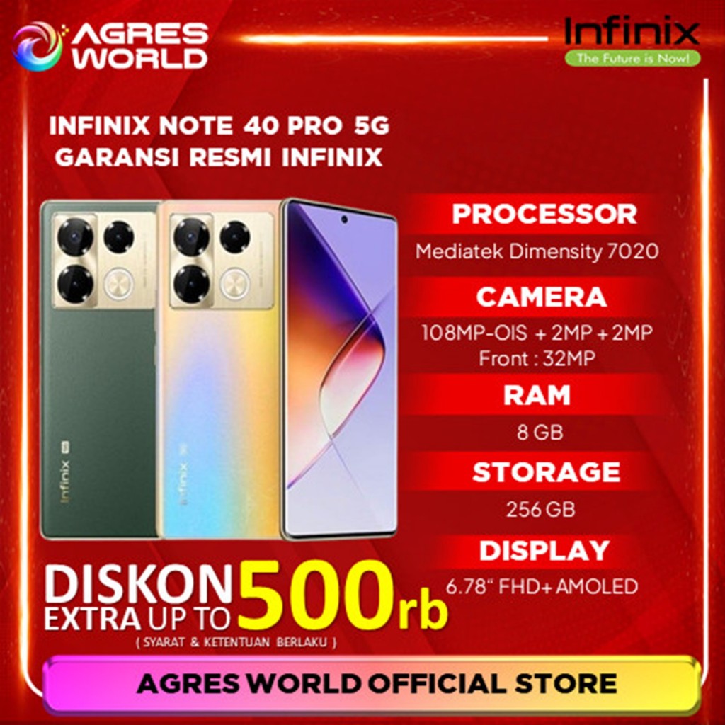 Jual INFINIX NOTE 40 PRO 5G 8GB 256GB BLACK GOLD GREEN | MediaTek Dimensity 7020 5G | MediaTek ...