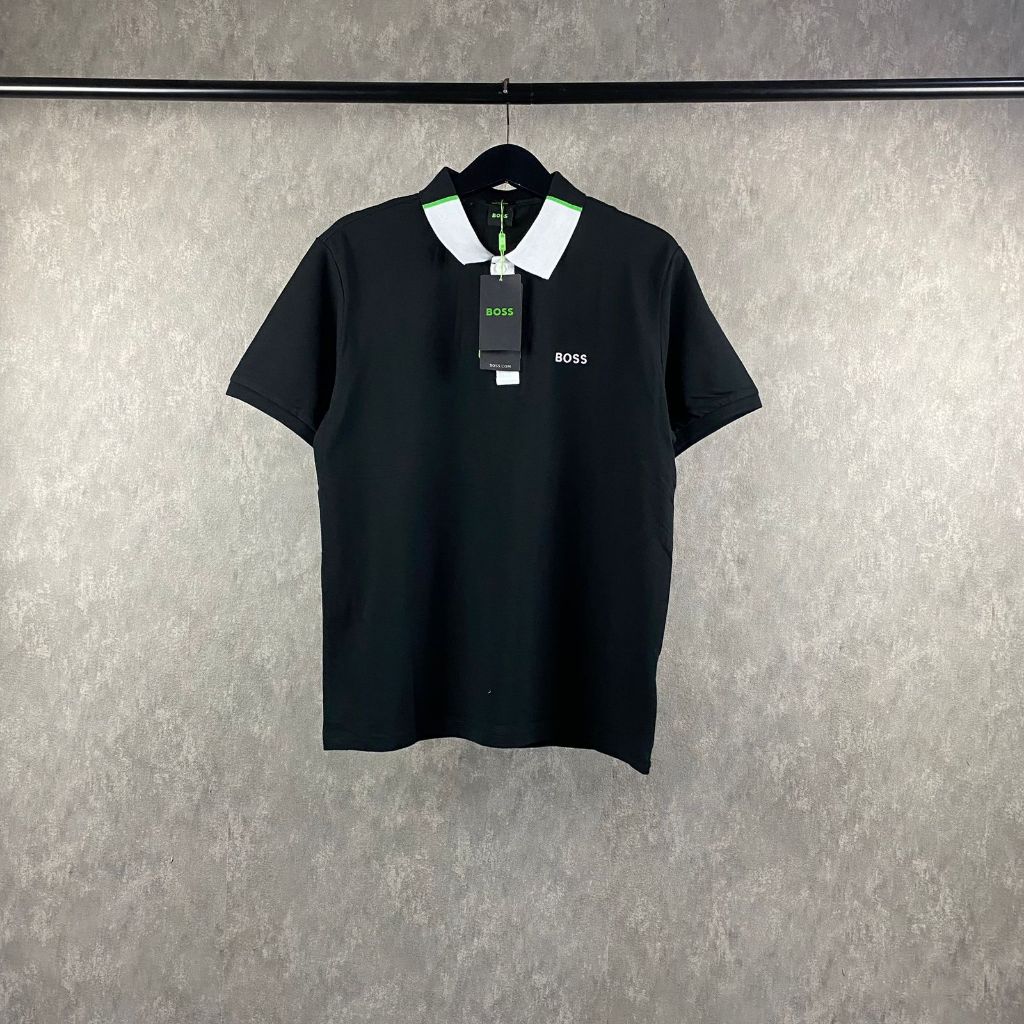Jual Baju Polo BO-5 Black Tee Green Yellow Collar List Cotton Polo Slim Fit Shirt Kaos Polo ...