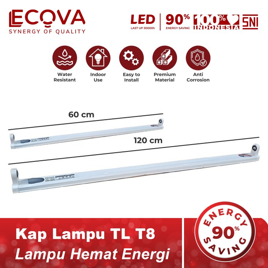 Jual Ecova Rumah Kap Lampu LED T8 Tube Neon 60CM 120CM | Shopee Indonesia