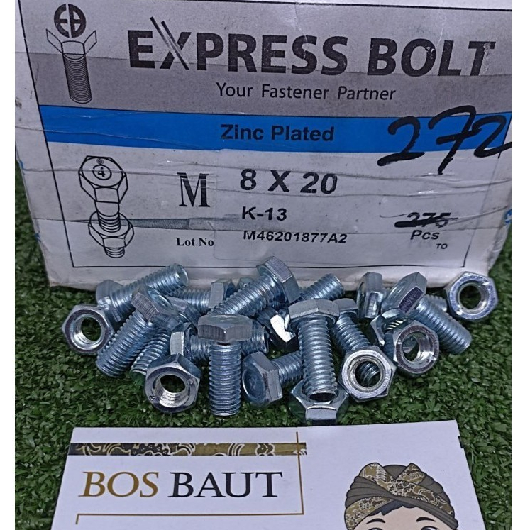 Jual Baut Mur Besi Baut Mur Hexagon Besi M8X20 Putih P1.2 (Kunci 13 ...