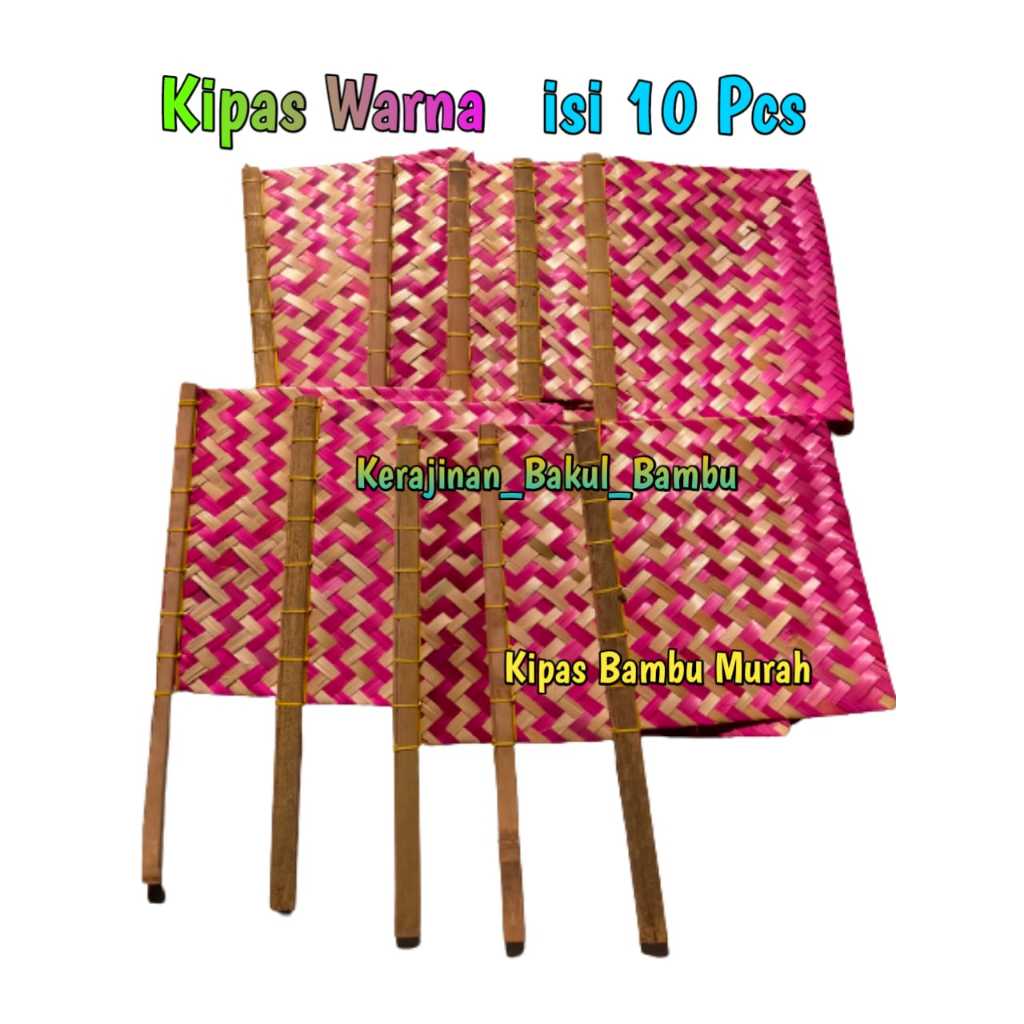 Jual Kipas anyaman bambu kipas tangan isi 10 biji murah kipas warna ...
