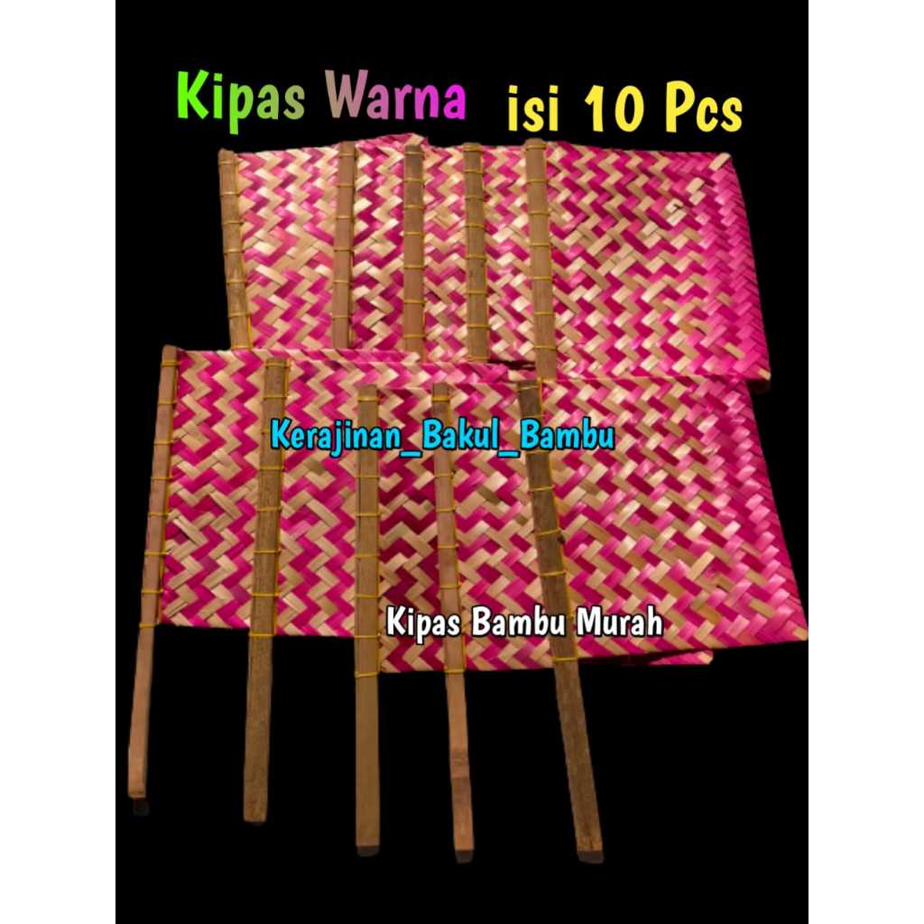 Jual Kipas tangan kipas bambu isi 10 biji kipas anyaman bambu warna ...