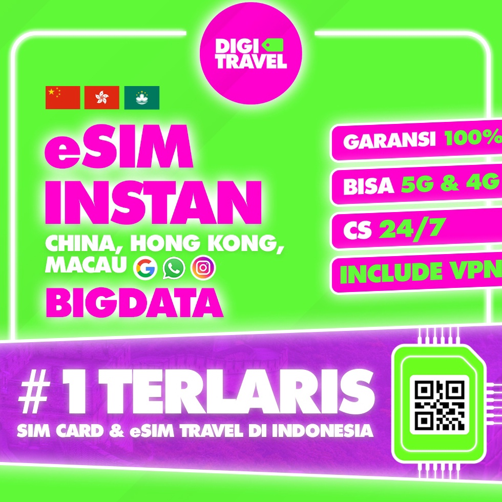 Jual KODE O75T DIGI TRAVEL eSIM China Hongkong Macau Unlimited Kuota ...