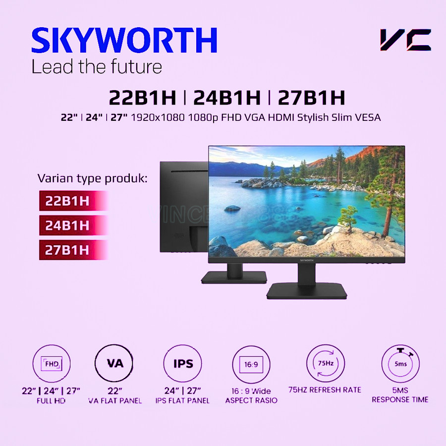 Jual Monitor LED Skyworth 22B1H 24B1H 27B1H IPS VA 75hz 5ms VESA FHD ...