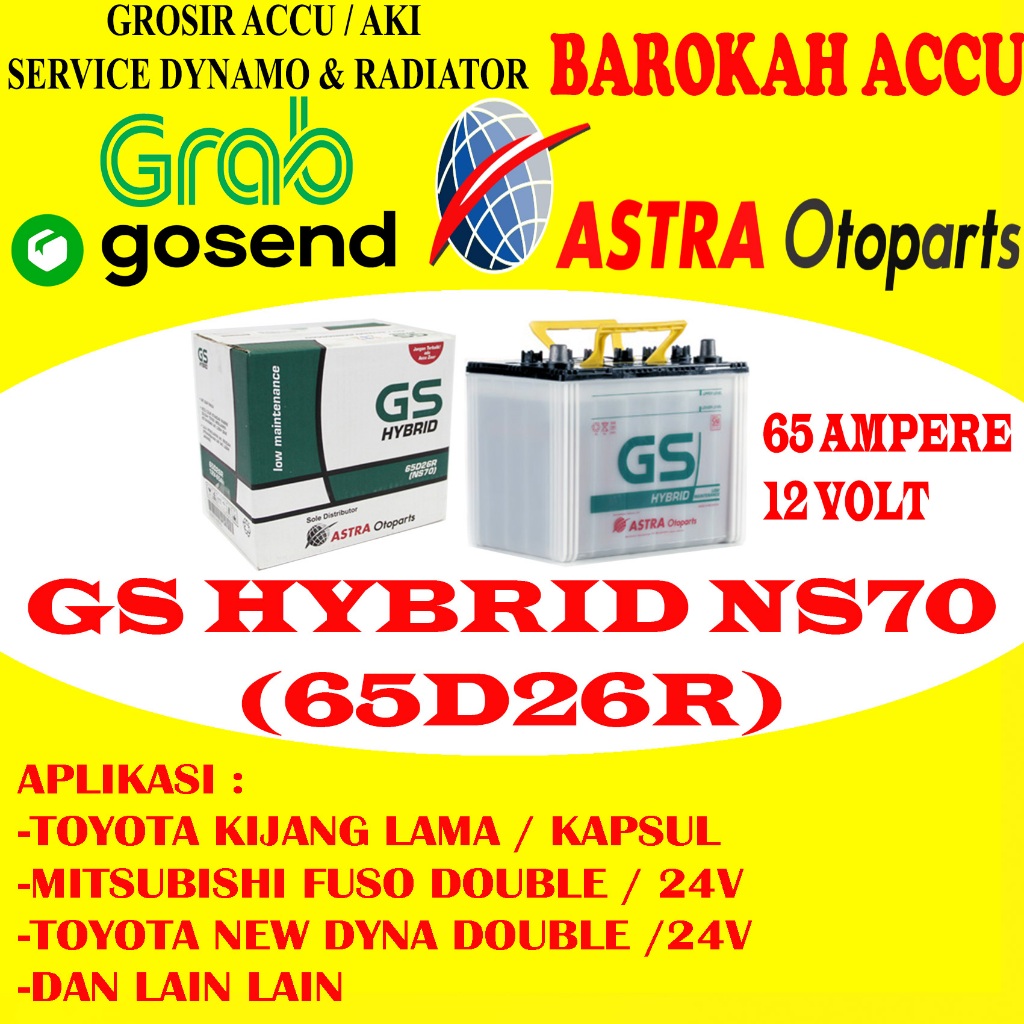 Jual AKI GS HYBRID NS70 / 65D26R , 65 AH ASTRA OTOPARTS | Shopee Indonesia