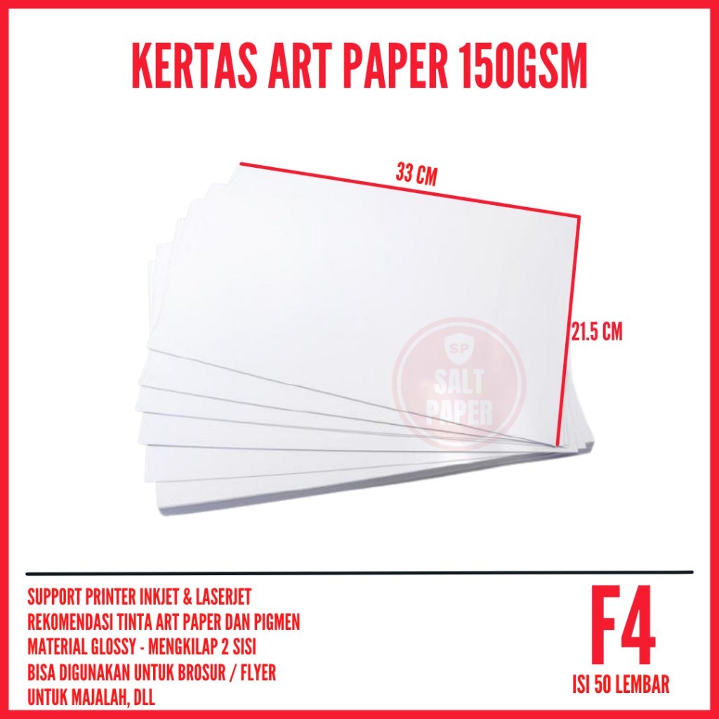 Jual Kertas Art Paper F4 150 gr isi 50 lembar / Art Paper F4 150 gsm ...