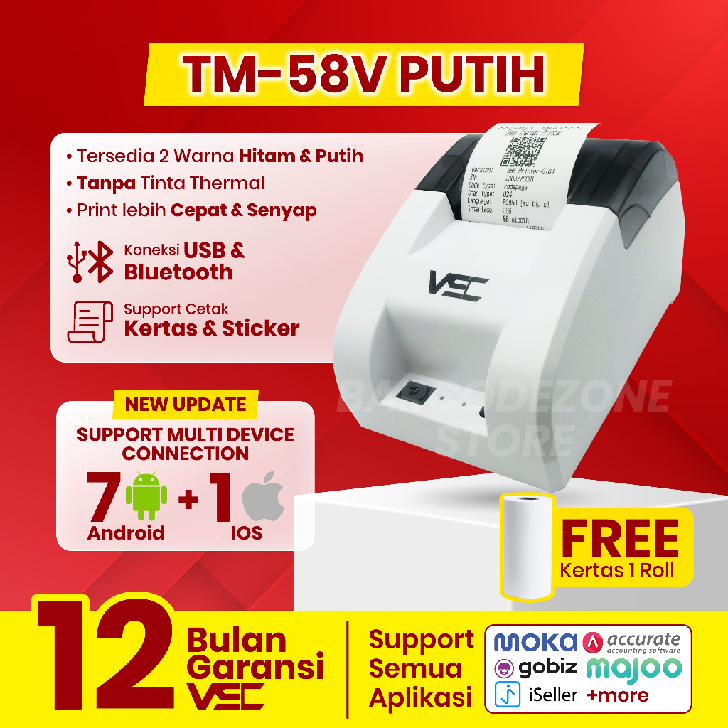 Jual PRINTER THERMAL ANDROID IOS BLUETOOTH VSC TM-58V RPP02N SUPPORT ...