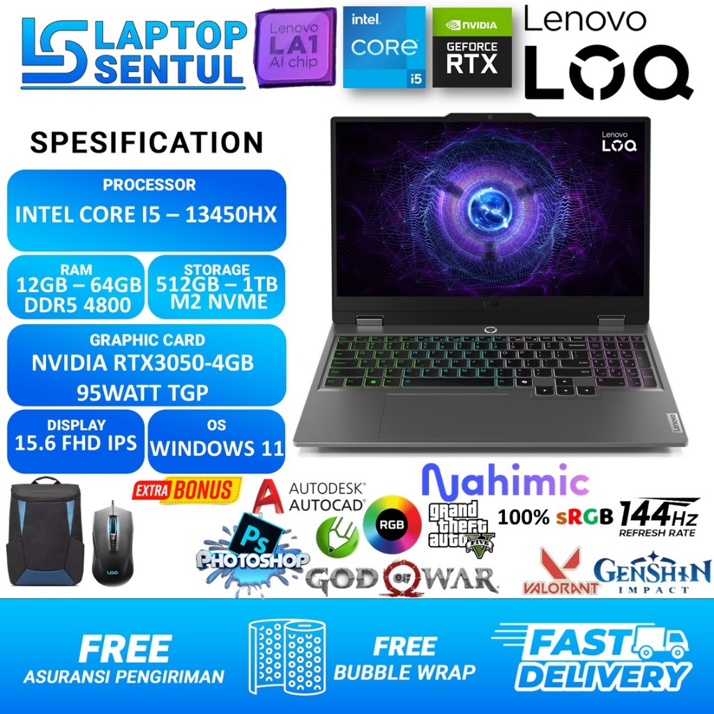 Jual Lenovo LOQ 15 IRX9 Intel i5 13450Hx RTX3050 Ram 64GB Ssd 1TB RGB ...