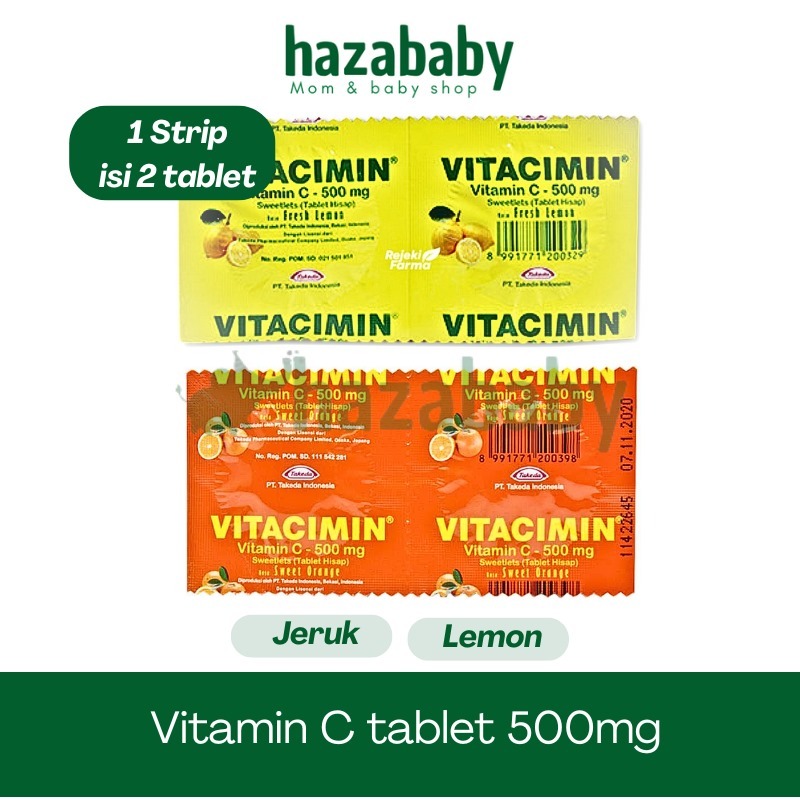 Jual Vitacimin C 500mg Tablet Hisap Vitamin C ( 1 Strip isi 2 Tablet ...