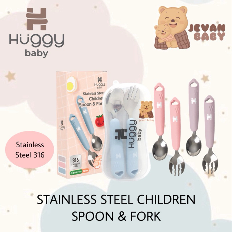 Jual Huggy Baby Stainless Steel Spoon & Fork SS01 - Sendok Garpu Anak ...