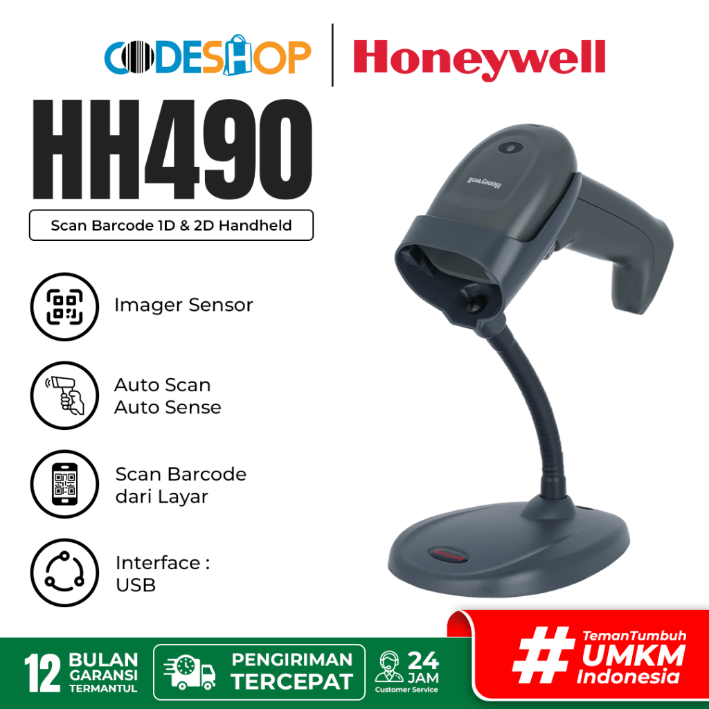 Jual Honeywell HH490 Scanner Barcode Imager 2 Dimensi Auto Sense & Scan ...