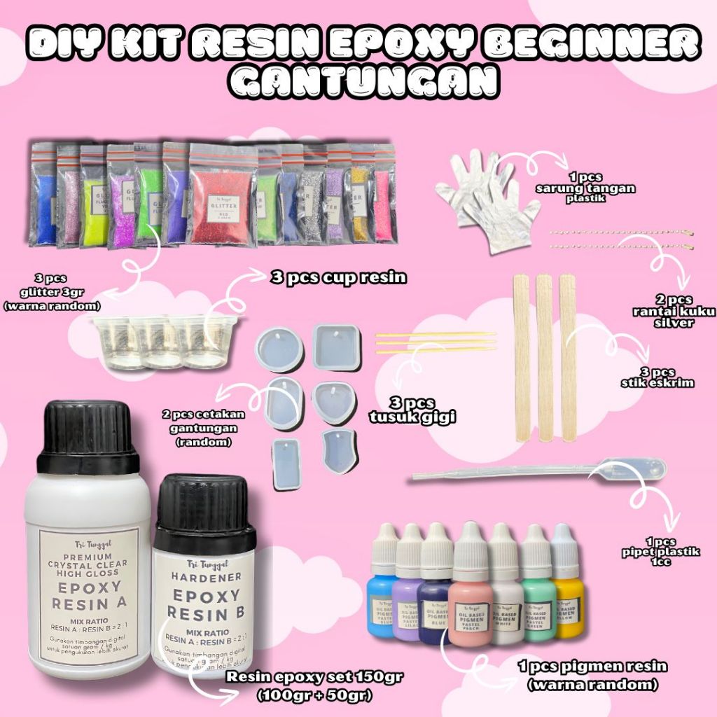 Jual PAKET DIY KIT RESIN EPOXY - BEGINNER - GANTUNGAN Sepaket Package ...