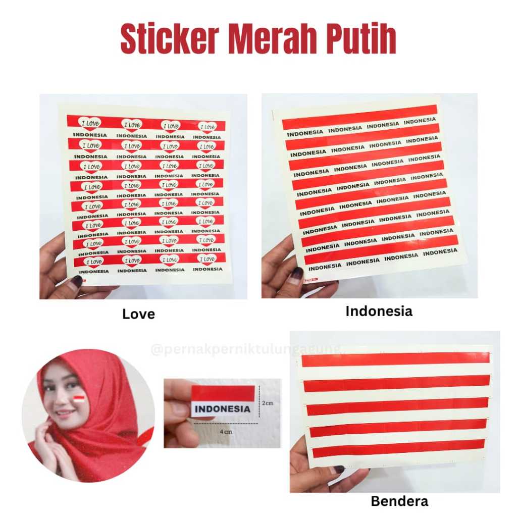 Jual Sticker Merah Putih Bendera dan Love Indonesia - Sticker Pipi ...