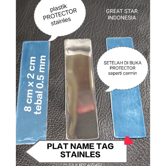Jual Plat Name Tag Bahan Stainles 8cm x 2cm tebal 0,5 mm per/pcs SUDUT ...