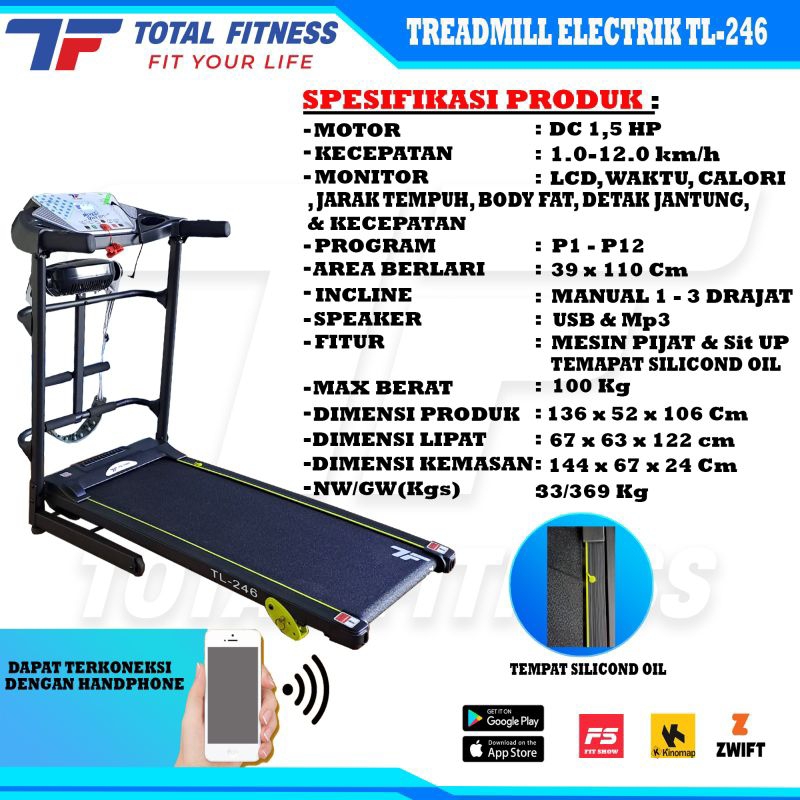Jual Alat Fitnes Treadmill Electric TOTAL TL 246 - Treadmill Elektrik ...