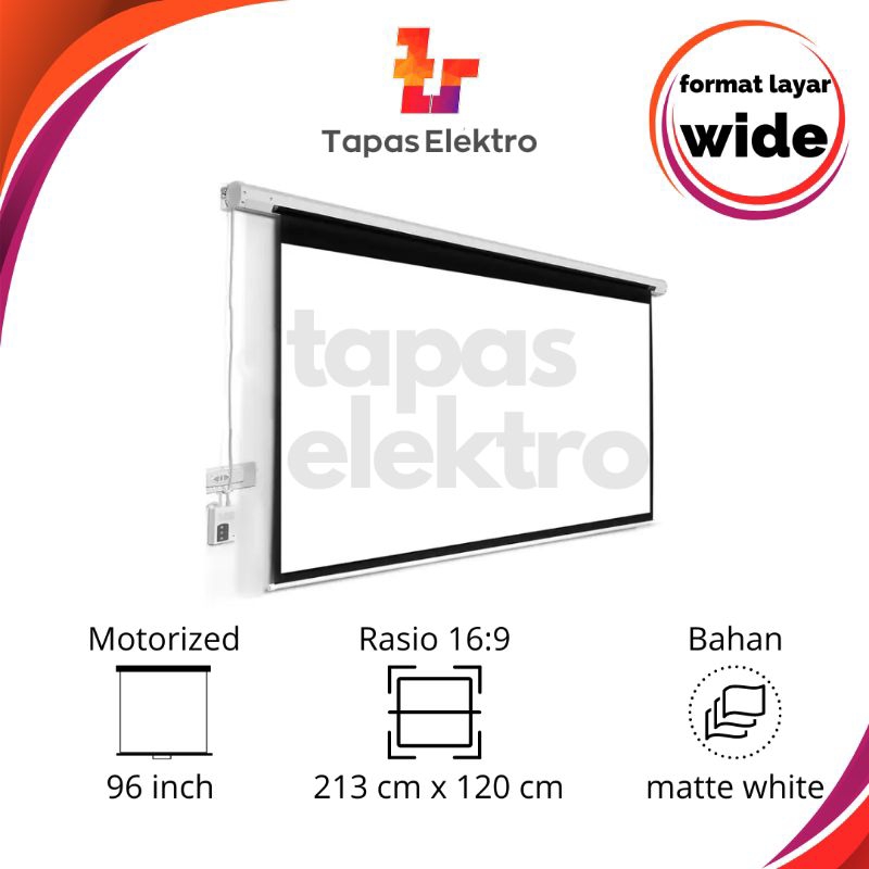 Jual Layar Proyektor Motorized 96 inch 16:9 213 cm x 120 cm / Screen ...