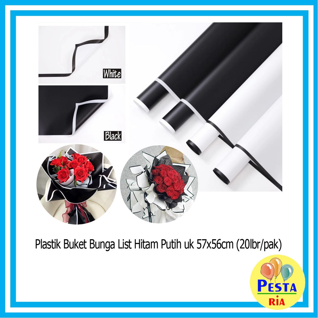 Jual Murah!! (5Lembar) Kertas Kado Buket Bunga List Hitam, wrapping ...