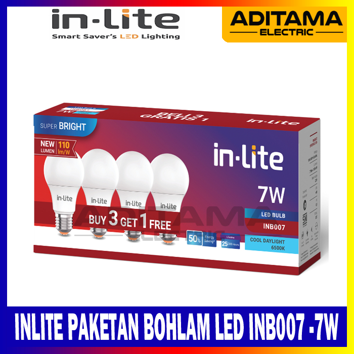 Jual LAMPU LED BULB IN-LITE INLITE INB007 7W 7 W 7WATT PAKETAN ISI 4 ...