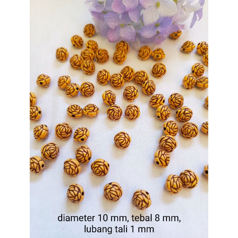 Jual Manik Plastik Corak Kayu BULAT BUNGA MAWAR 10 mm - Mote Craft ...