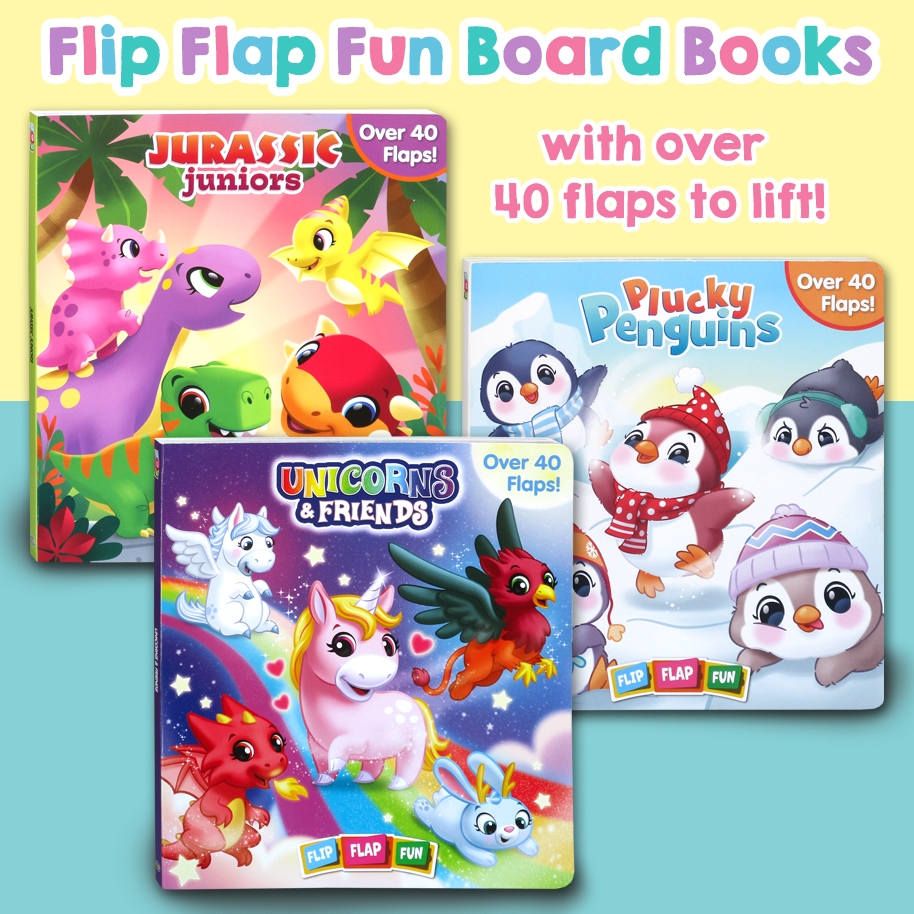 Jual Piucky Penguins/Jurassic Juniors/Unicorns & Friends Flip Flap Fun Board Book Over 40 Flaps ...