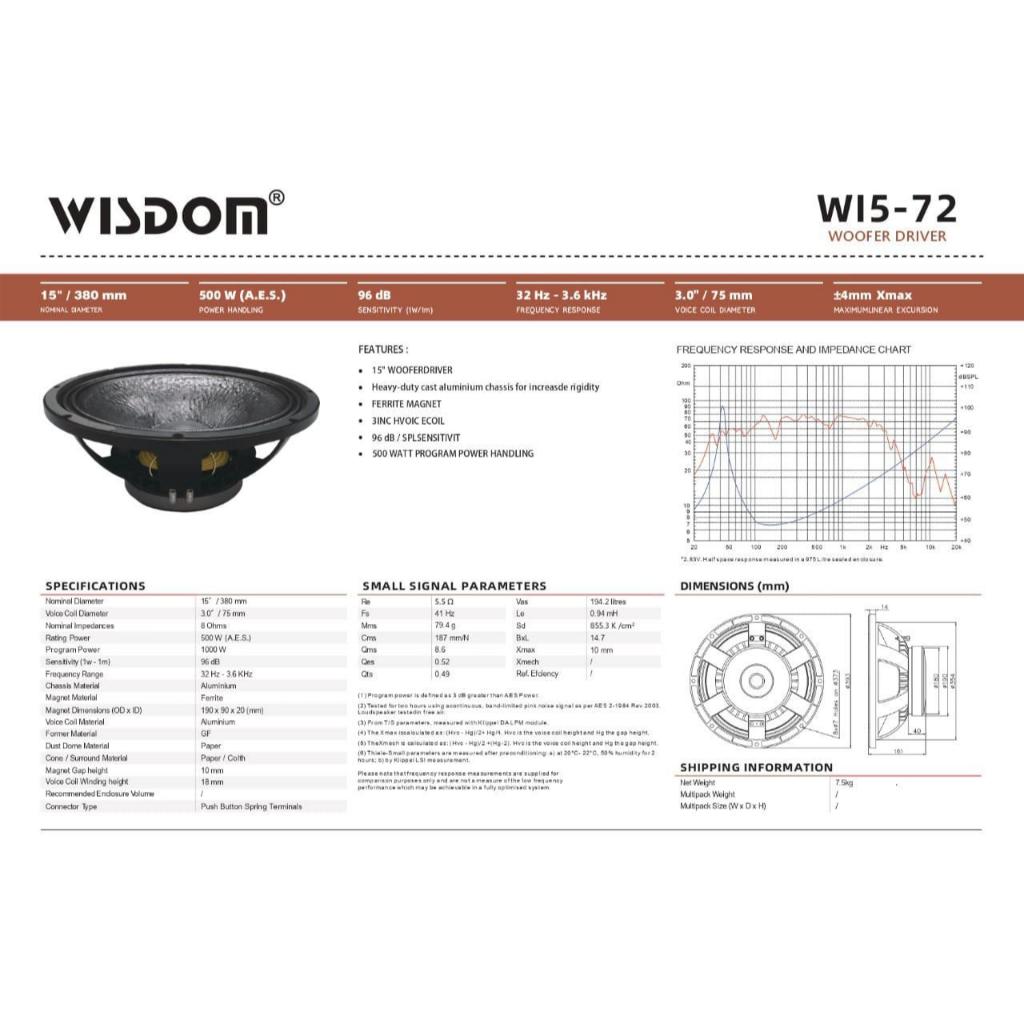 Jual Speaker Wisdom 15 Inch W1572 W 15 72 W 15-72 15 Voice Coil 3 Inch ...