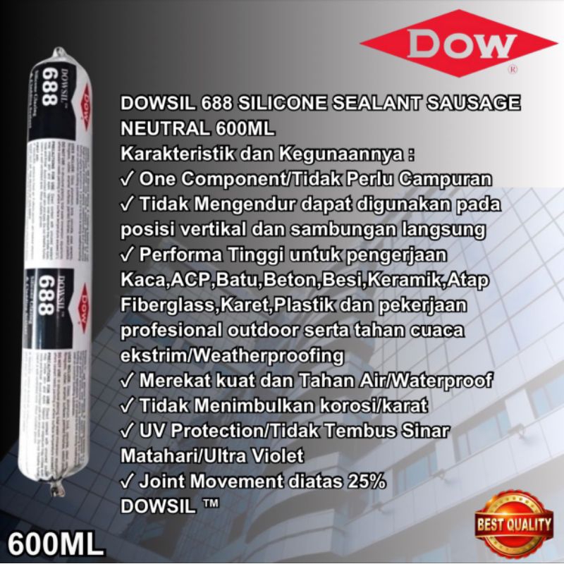 Jual Lem Silikon Sosis Dowsil 688 Glazing & Cladding Silicone Sealant Neutral | Shopee Indonesia