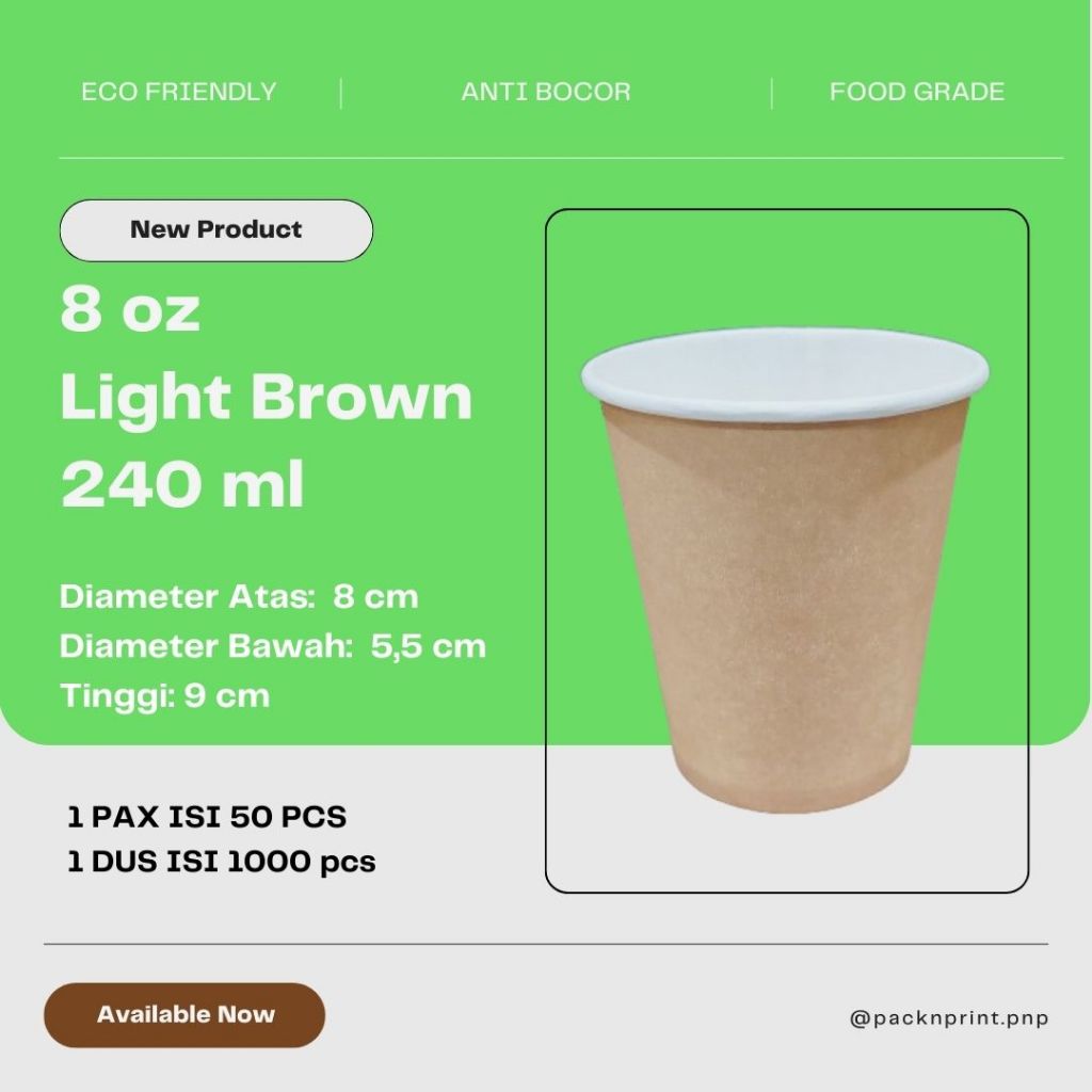 Jual Paper Hot Cup Gelas Kertas 8 oz 240 ml Light Brown isi 50 pcs | Shopee Indonesia