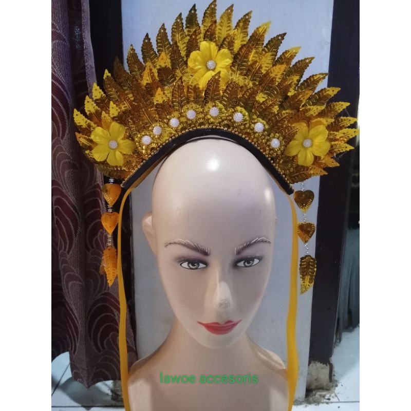 Jual mahkota tari sunting sakura kuning/mahkota bunga daun lancip ...