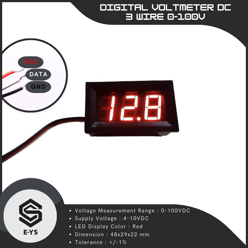 Jual Digital Voltmeter DC 3 Wire 0-100v Red Display LED - Voltmeter DC Digital 0-100V 3 Kabel ...