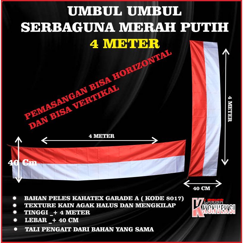 Jual Bendera Merah Putih Risplang 4 Meter Bendera Panjang Bendera ...