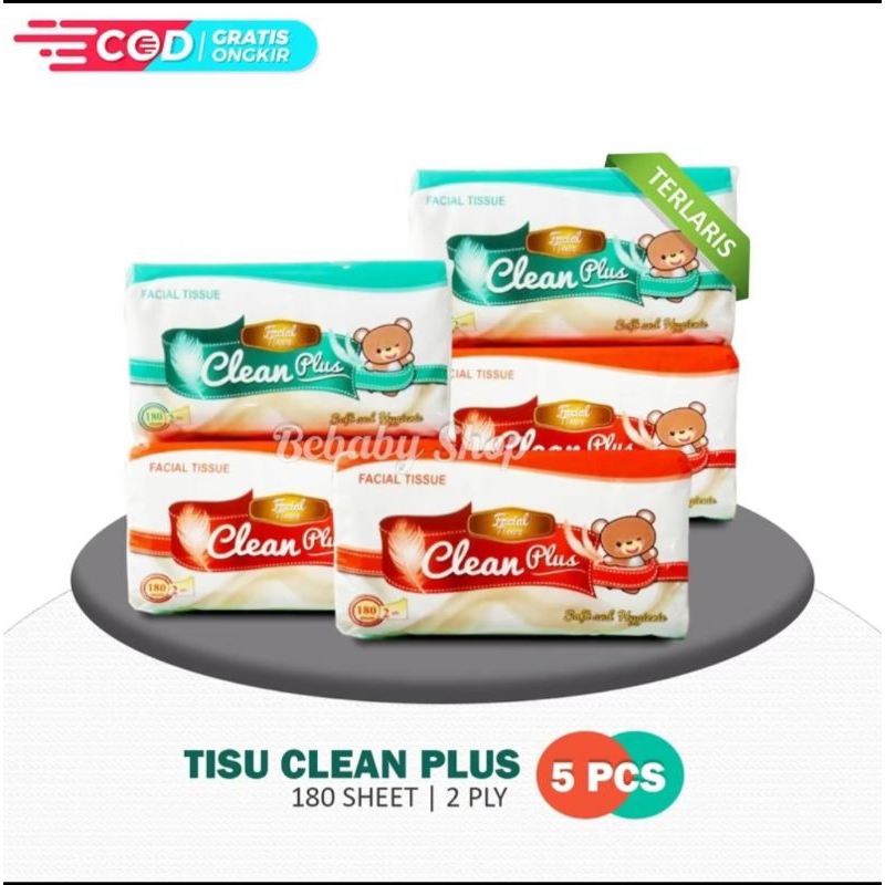 Jual paket [5 pack] CLEAN PLUS Facial Tissue 180sheet 2ply tisu cleanplus tisu murah | Shopee ...