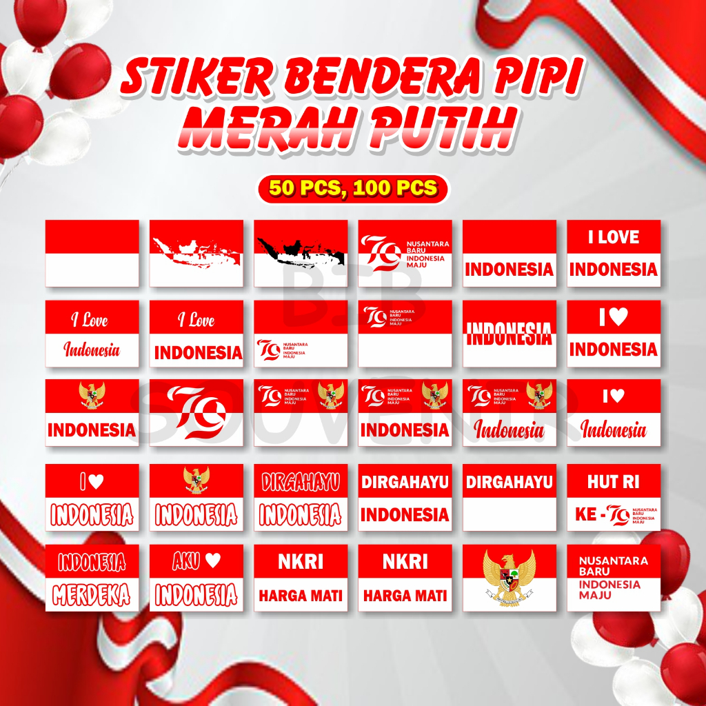 Jual Stiker Pipi Bendera 50 pcs, 100 Pcs / Sticker Merah Putih ...