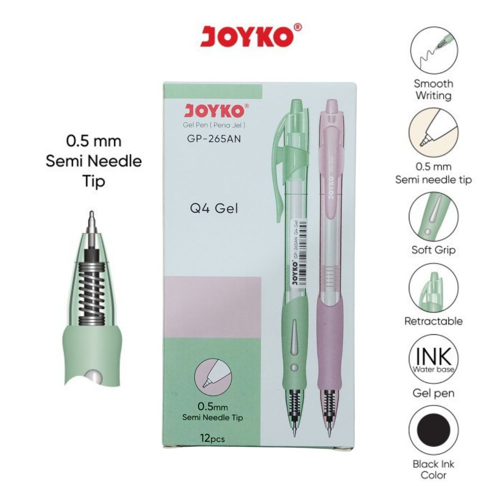Jual 1 LSN / 12 Pcs Gel Pen Pulpen Pena Joyko GP-265AN Q4 Gel 0.5 mm | Shopee Indonesia