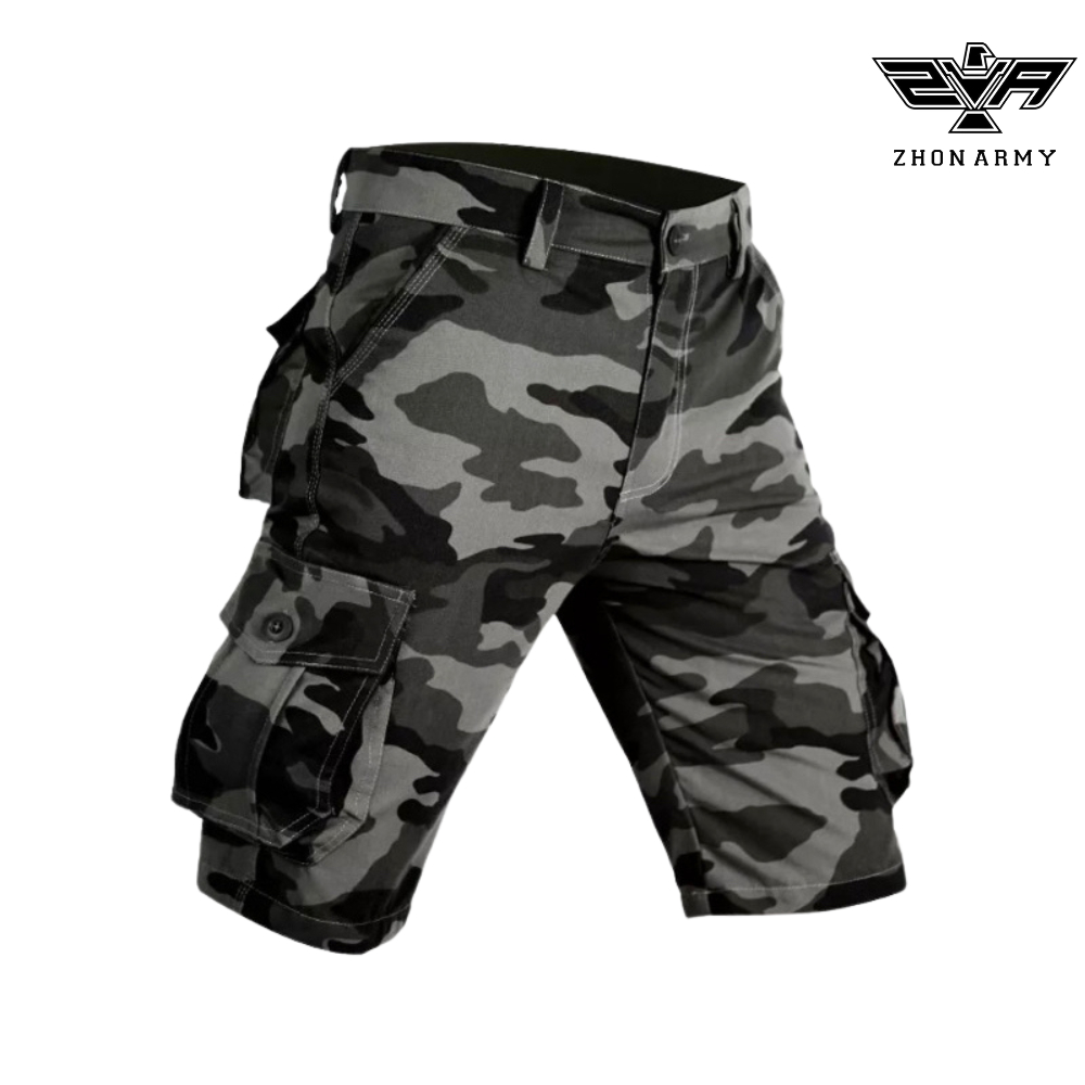 Jual ZHON ARMY Celana Cargo Pendek Loreng Military Pria Light Grey ...
