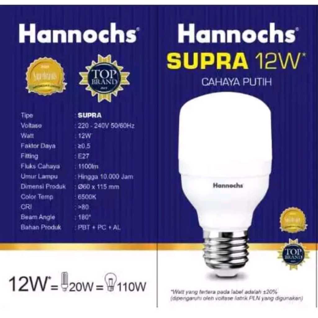 Jual Lampu LED Hannochs Supra 12 watt Bohlam Bola Lampu LED 12w Putih Garansi | Shopee Indonesia