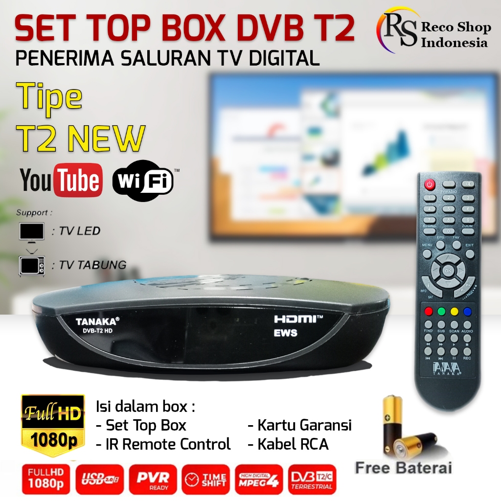 Jual STB Set Top Box Tanaka TV Digital Full HD / STB TV Tabung dan LED Bisa WIFI DVB-T2 / Ber ...
