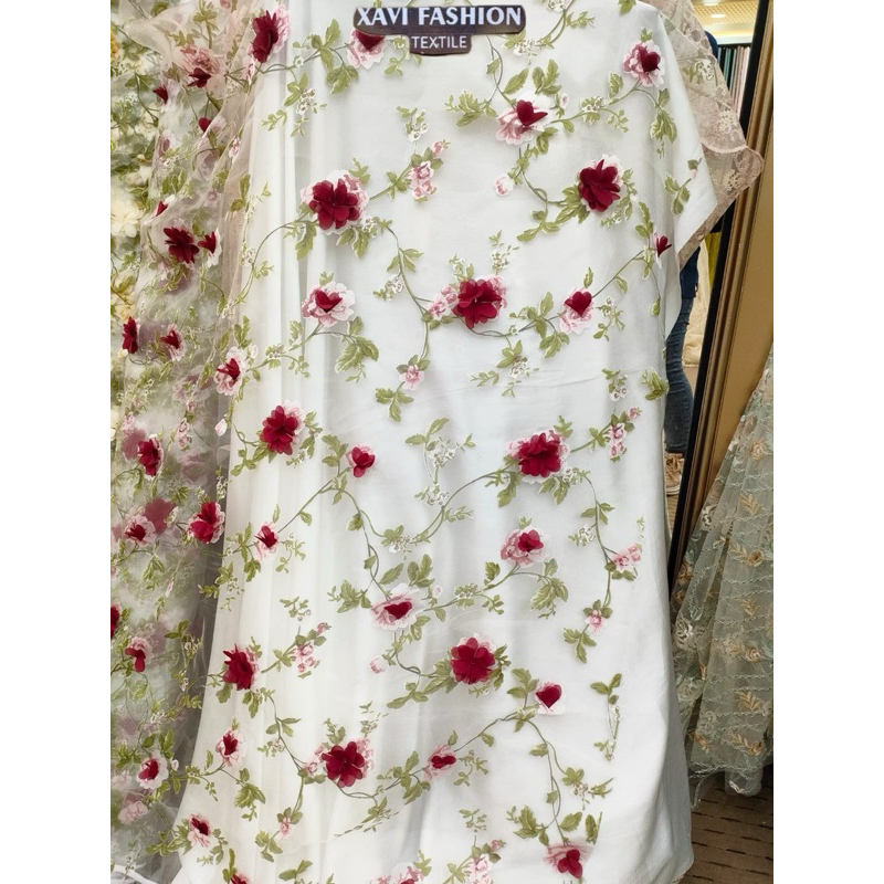 Jual Kain Kaca Organza Original Motif 3D Bunga ROSE || Harga Per ...