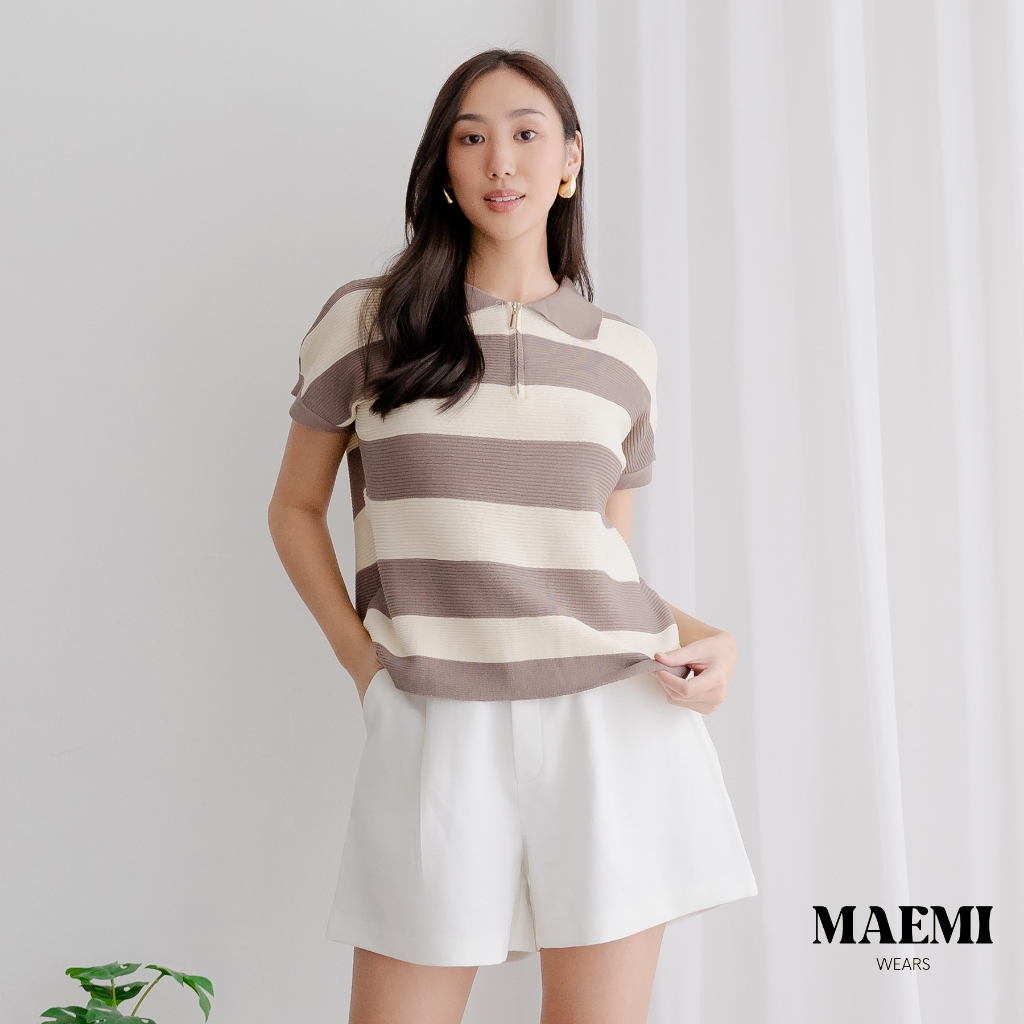 Jual MAEMI- RAline Top| Atasan knit wanita motif garis | Shopee Indonesia