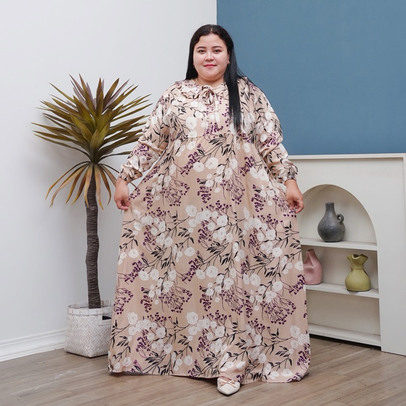 Jual MIDI DRESS SUPER JUMBO LD 140 BAHAN RAYON PREMIUM GAMIS PANJANG ADEM MOTIF BUNGA BUSUI ...