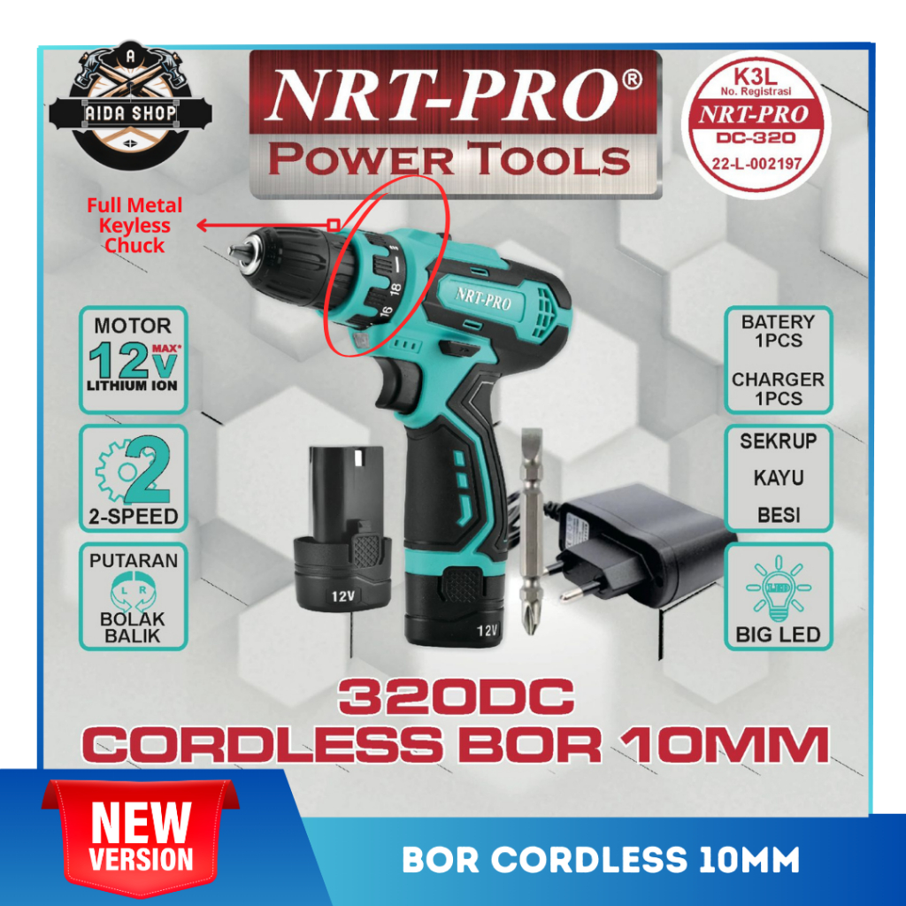 Jual NEW Mesin Bor Cordless 10mm NRT-PRO DC320 Bor Baterai 10 Mm Drill ...