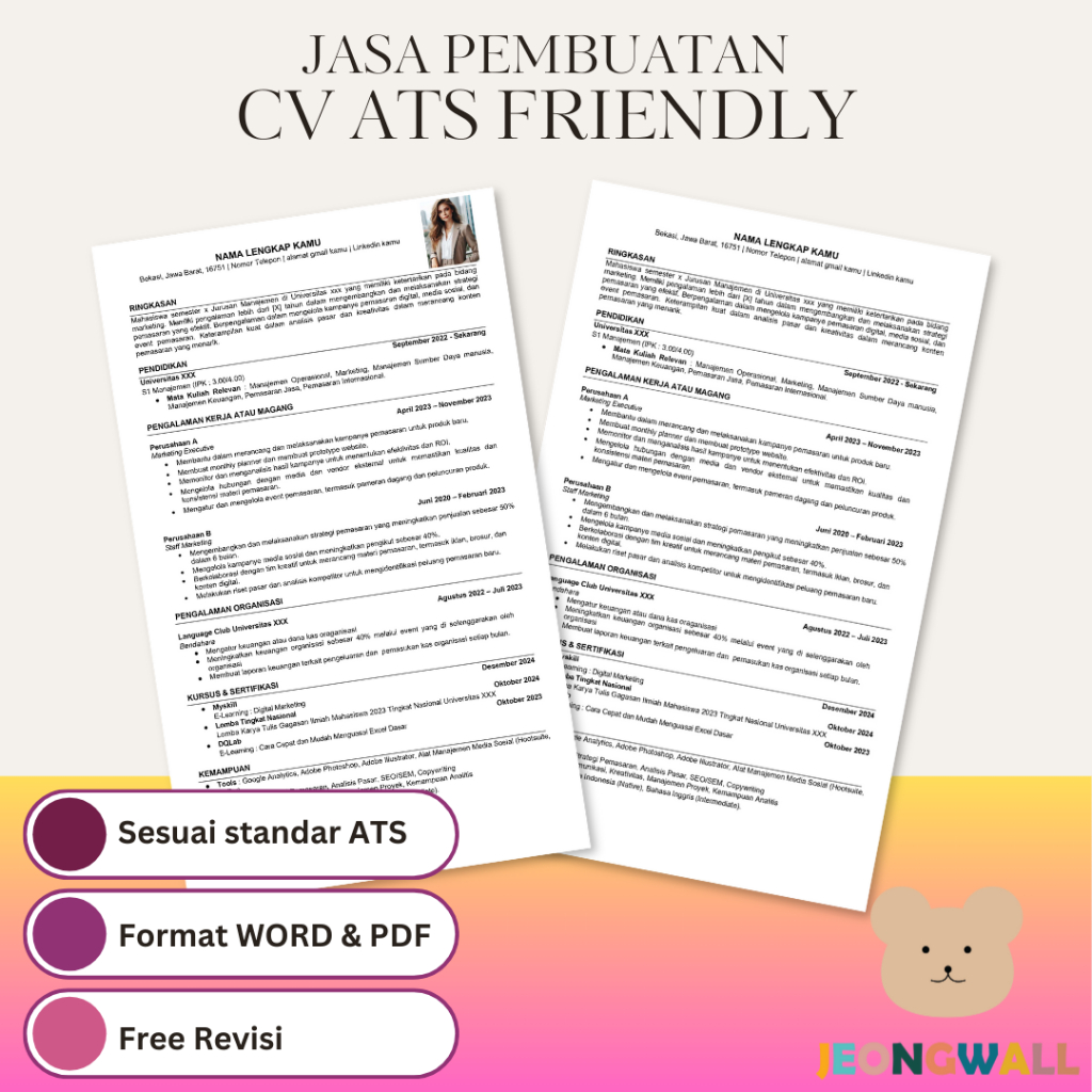 Jual Jasa Pembuatan CV ATS Friendly dan Surat Lamaran Kerja sesuai standar industri | Shopee ...