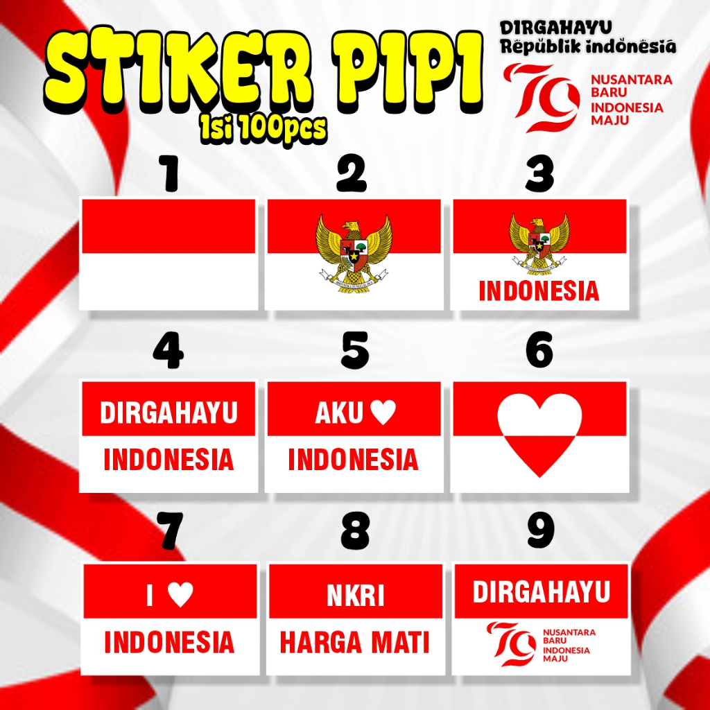 Jual Sticker Pipi HUT RI 79 isi 100pcs Stiker Bendera MERAH PUTIH ...