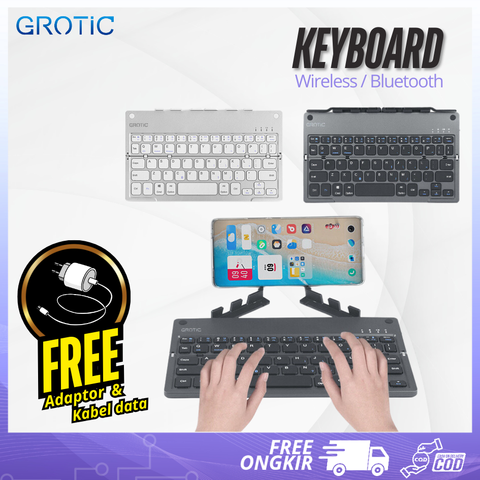 Jual GROTIC Keyboard Wireless Bluetooth Lipat With Holder for Windows ...