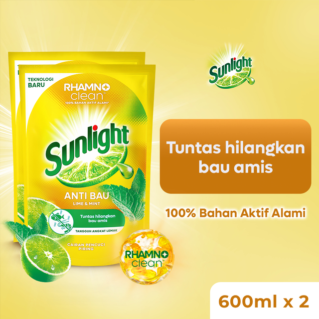 Jual Sunlight Sabun Cuci Piring Cair Refill Extra Anti Bau 600 mL x2 | Shopee Indonesia