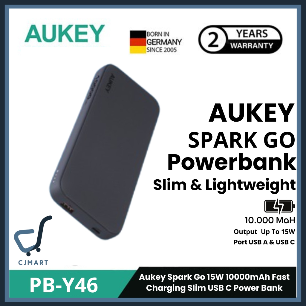 Jual Aukey Spark Go 15W 10000mAh Fast Charging Slim USB C Power Bank - PB-Y46 | Shopee Indonesia