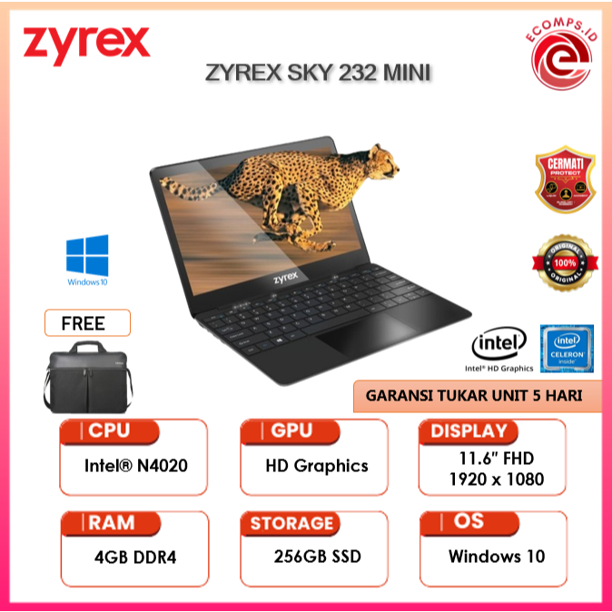 Jual Laptop Zyrex Sky 232 Mini N4020 4GB 256GB+64GB Win10 11.6"FHD ...