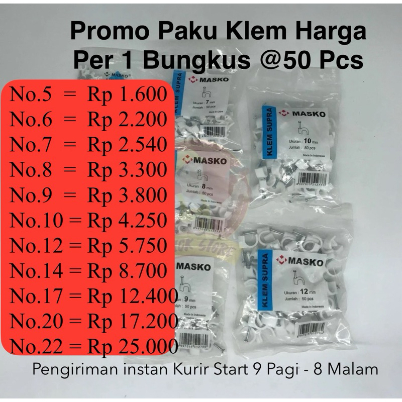 Jual Paku klem 6 7 8 9 10 12 17 20 22 mm Klem Kabel Paku Beton Baja isi ...