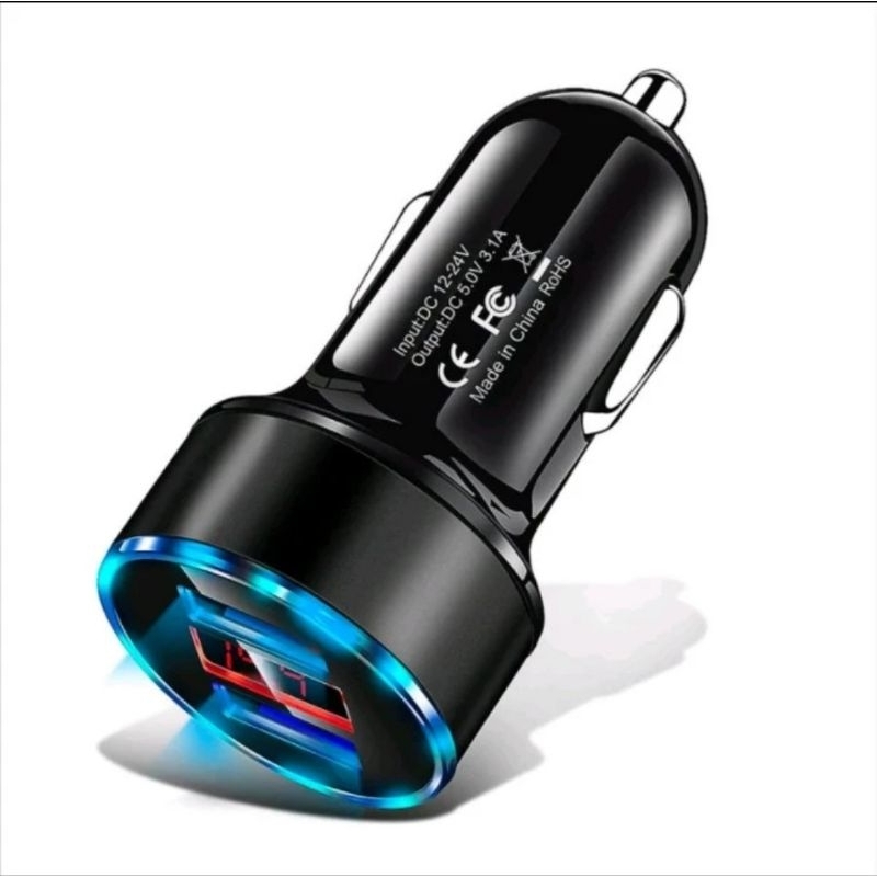 Jual Car charger mobil dual porta 3.1A 12V-24V Output Fast Charging Led ...